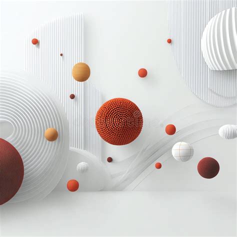 Abstract 3d Rendering Orange And White Geometric Shapes Floating Spheres Modern Minimalist