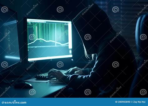 Hacker Typing Computer Concept Of Cybercrime Cyberattack Dark Web Ai Generated Stock