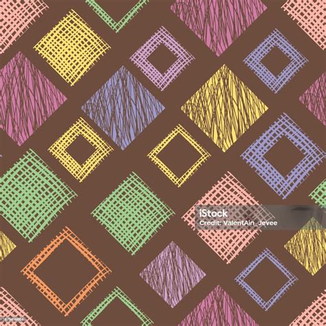 마름모 정사각형 기하학적 패턴 원활한 벡터 손으로 그려진 사각형 끝 없는 배경 질감 기하학적 수치 포장 웹 배경 위한 파스텔 그래픽 일러스트 템플릿 0명에 대한 스톡 벡터