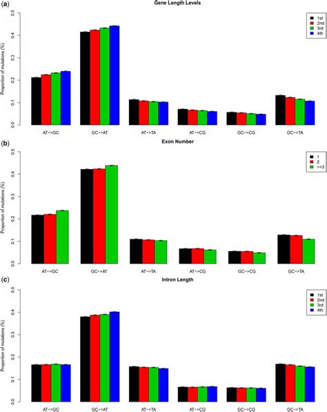 Relationship Of Mutational Biases With Gene Length Exon Number And Download Scientific