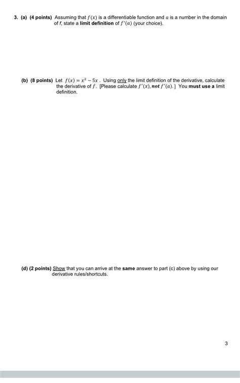 [answered] 3 A 4 Points Assuming That F X Is A Differentiable Function Kunduz