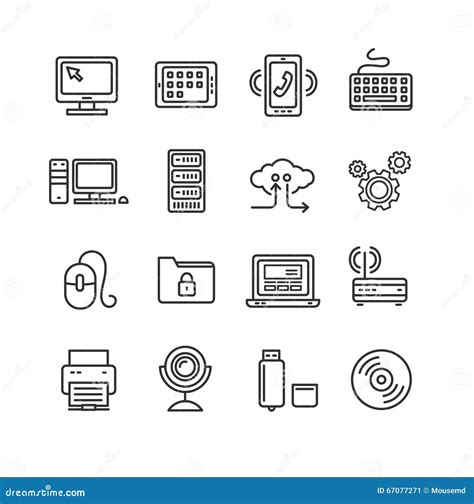 Computer Technology Outline Icon Set Vector Stock Vector Illustration Of Antenna Internet