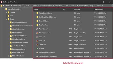 TdxShellListView Class VCL DevExpress Documentation