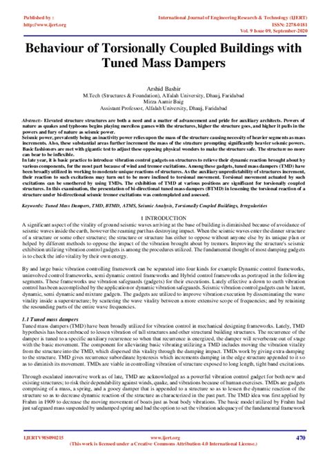 Pdf Ijert Behaviour Of Torsionally Coupled Buildings With Tuned Mass Dampers