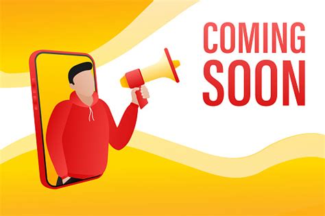 전단지 디자인을위해 흰색 배경에 메가 폰을 들고 곧 남자와 템플릿 플랫 스타일로 벡터 그림 개회행사에 대한 스톡 벡터 아트 및 기타 이미지 Istock