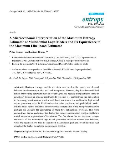 Pdf A Microeconomic Interpretation Of The Maximum Entropy Estimator Of Multinomial Logit