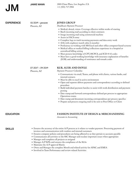 Payment Processor Resume Samples Velvet Jobs