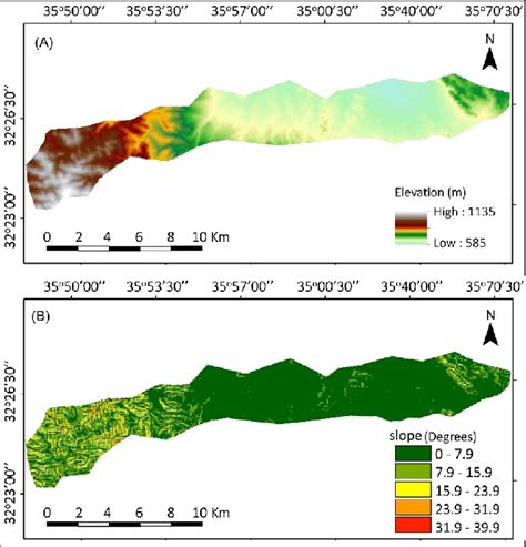 Srtm 30m Digital Elevation Model A And The Generated Slope B Of Download Scientific