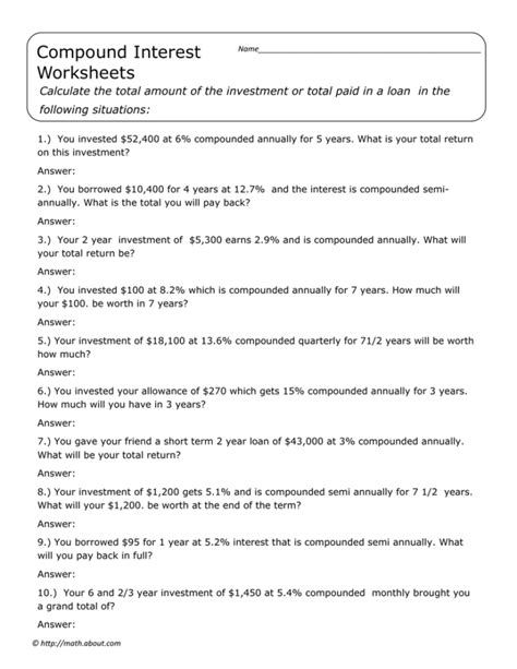 Simple And Compound Interest Worksheet — Db
