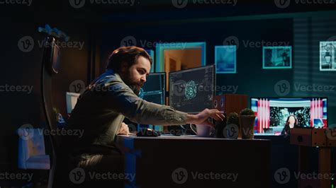 Scientist Inserting Disk Into Pc Containing Software Evolving Ai Into Sentient Being Greeting