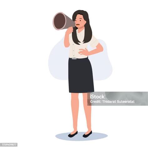확성기를 든 교복을 입은 태국 대학생 제복을 입은 대학생이 확성기로 외치고 있다 교육에 대한 스톡 벡터 아트 및 기타 이미지