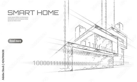 Smart House Binary Code Low Poly Concept Online Control Information Analysis Internet Of