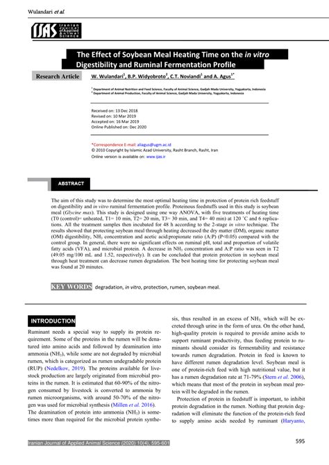 Pdf The Effect Of Soybean Meal Heating Time On The In Vitro Digestibility And Ruminal