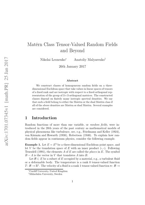 Pdf Mat {e}rn Class Tensor Valued Random Fields And Beyond