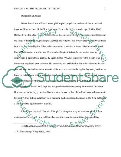 Pascal And The Probability Theory Research Paper