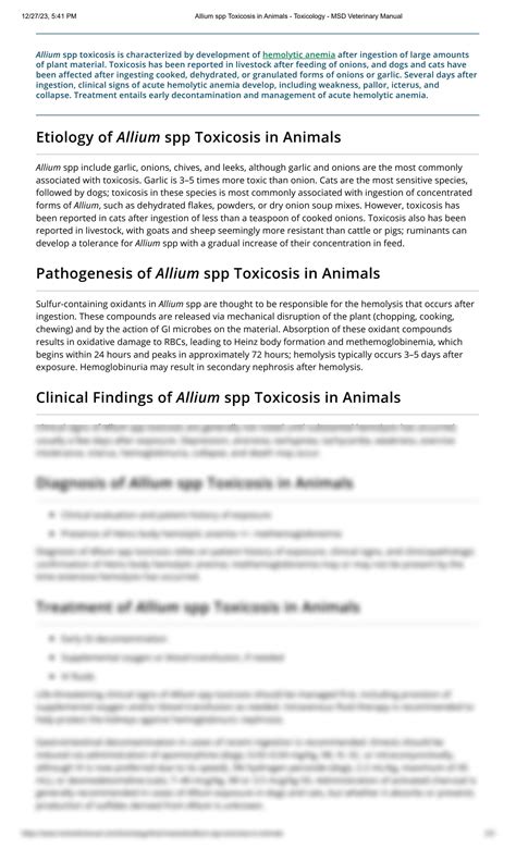 Solution Allium Spp Toxicosis In Animals Toxicology Msd Veterinary