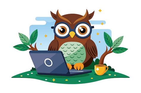 Owl In A Tree Coding With A Laptop C Premium Ai Generated Vector