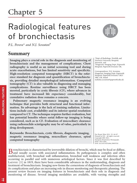 Radiological Features Of Bronchiectasis Pdf Magnetic Resonance Imaging Medical Imaging