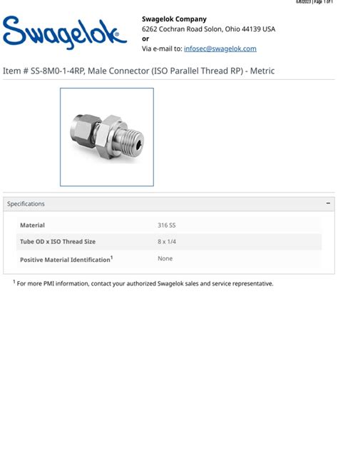 Ss 8m0 1 4rp Maleconnector Isoparallelthreadrp Metric Pdf