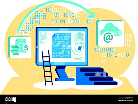 Processing Binary Code Flat Concept Vector Illustration Stock Vector