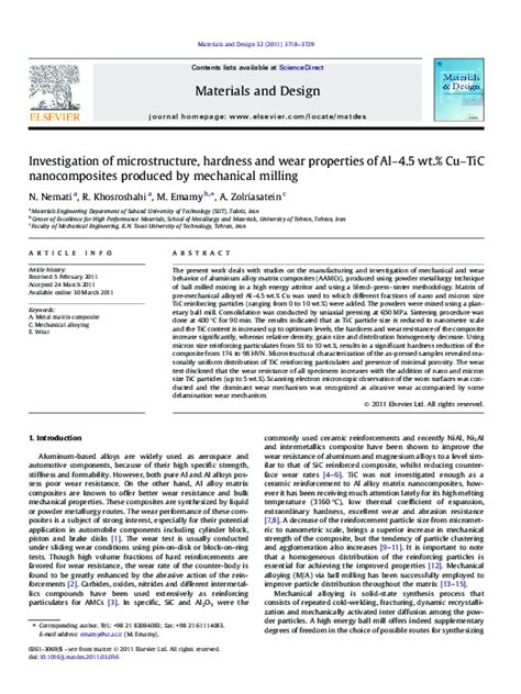 Pdf Investigation Of Microstructure Hardness And Wear Properties Of Al 4 5wt Cu Tic