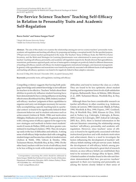 Pdf Pre Service Science Teachers Teaching Self Efficacy In Relation To Personality Traits And