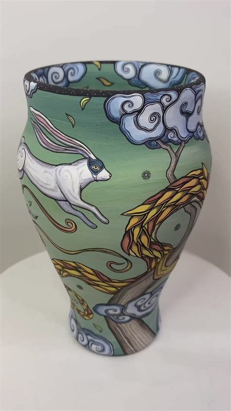 Vaso De Iris De Cerámica Sgraffito