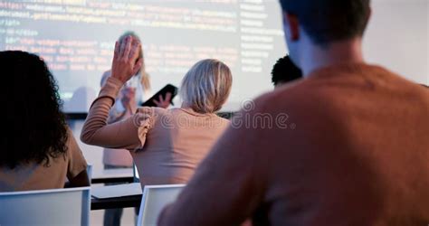 University Student Or Girl And Question In Lecture For Advice Or