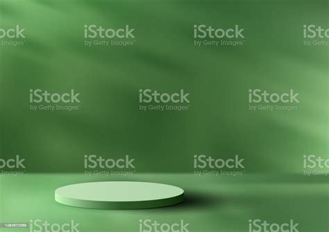 3d 현실적인 빈 녹색 연단 스탠드 스튜디오 방 배경과 잎 그림자 0명에 대한 스톡 벡터 아트 및 기타 이미지 0명 3차원 형태 가정의 방 Istock