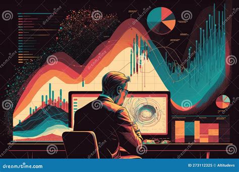 Scientist Surrounded By Data Mining Visualization Tools And Graphs