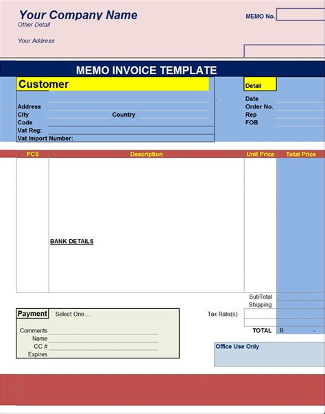 Memo Invoice Template Excel Word Templates Memo Template Invoice Template Word Bill Template