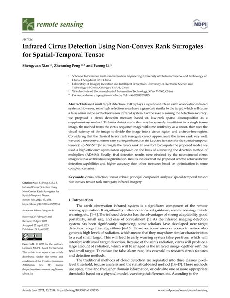 Pdf Infrared Cirrus Detection Using Non Convex Rank Surrogates For Spatial Temporal Tensor