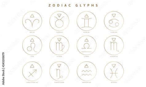 A Collection Of Zodiac Glyphs Signs And Symbols Stock Vector Adobe Stock
