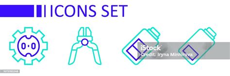 라인 배터리 충전 펜치 도구 및 전기 콘센트 아이콘을 설정합니다 벡터 가득 찬에 대한 스톡 벡터 아트 및 기타 이미지 가득