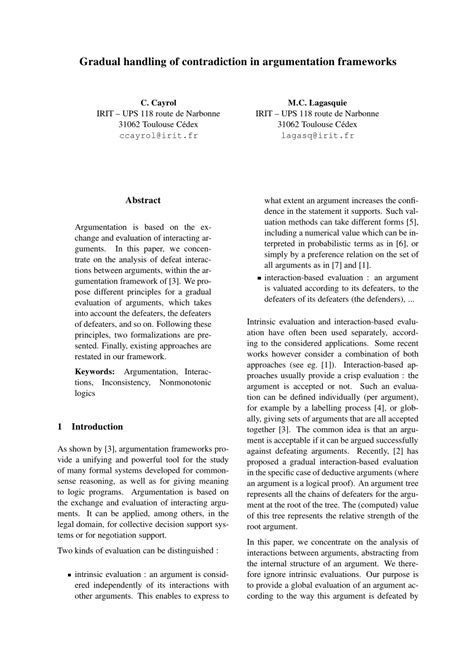 Pdf Gradual Handling Of Contradiction In Argumentation Frameworks