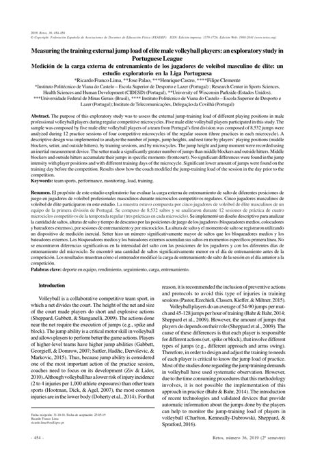 Pdf Measuring The Training External Jump Load Of Elite Male Volleyball Players An Exploratory