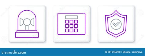 Set Line Shield With Check Mark Flasher Siren And Password Protection Icon Vector Stock Vector