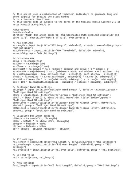 Macd Bollinger Bands B Rsi Stochastic With Combined Volatility And Ticks V1 1 Pdf