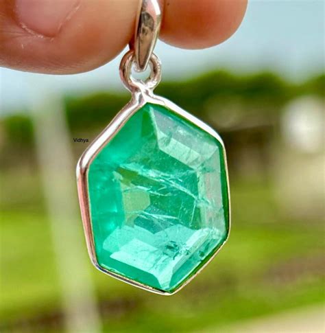 Natural Emerald Sterling Silver Pendant Etsy