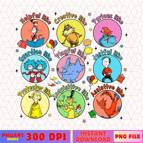 Dr Seuss Characters Png Read Across America Dr Seuss Png Png Bundle