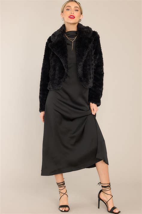 Stylish Faux Fur Black Jacket All Outerwear Red Dress