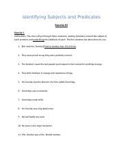 Identifying Subjects And Predicates 1 Online Docx Identifying Subjects And Predicates Exercise