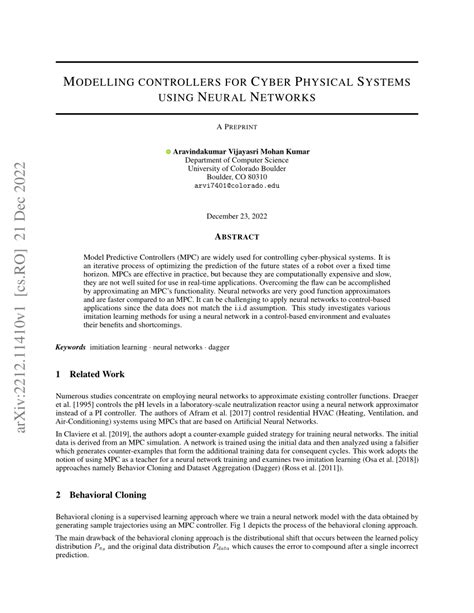 Pdf Modelling Controllers For Cyber Physical Systems Using Neural Networks