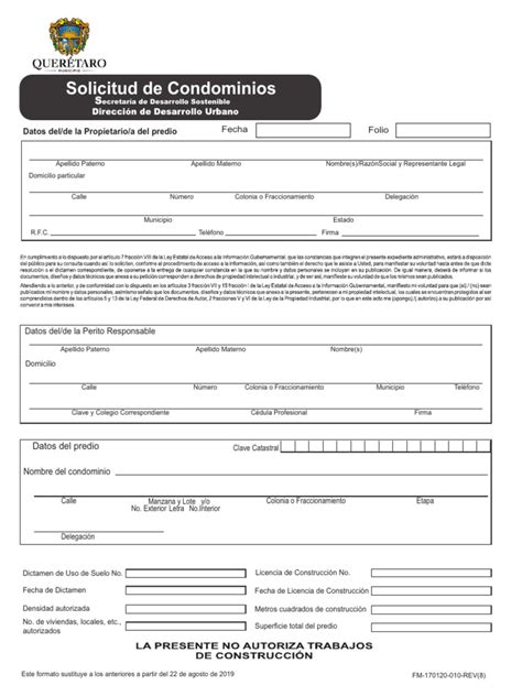 Solicitud De Condominio Fm 170120 010 Rev8 Pdf