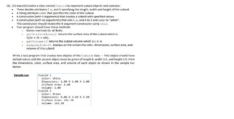 Solved 01 10 Marksl Creates A Class Named Cuboid To