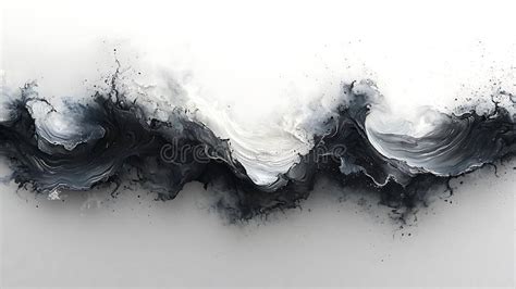 Fluid And Dynamic Minimalist Ink Waves In Black And White Create Stunning Visual Stock