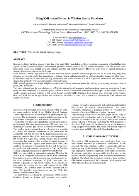 Pdf Using Xml Based Format In Wireless Spatial Databases