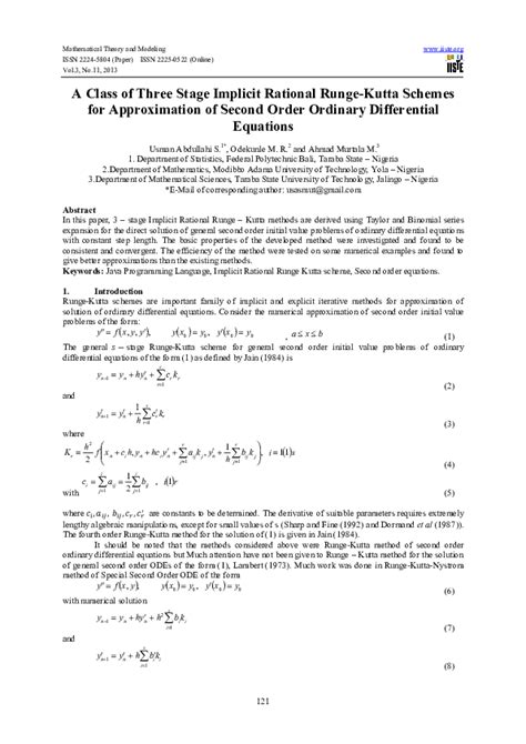 Pdf A Class Of Three Stage Implicit Rational Runge Kutta Schemes For