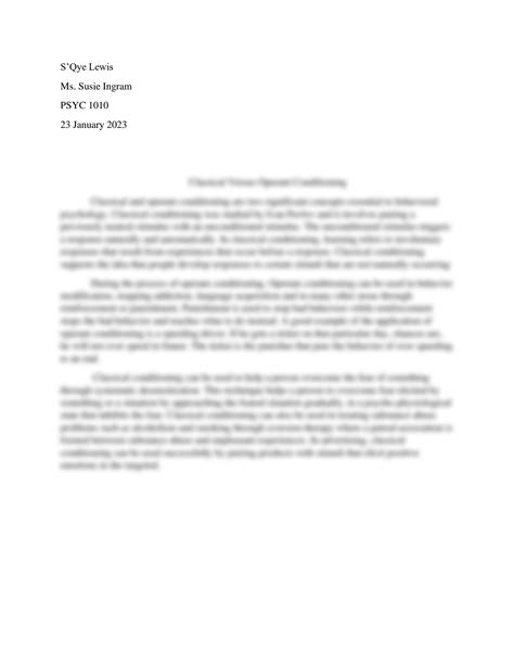 Solution Classical Versus Operant Conditioning 1 Studypool