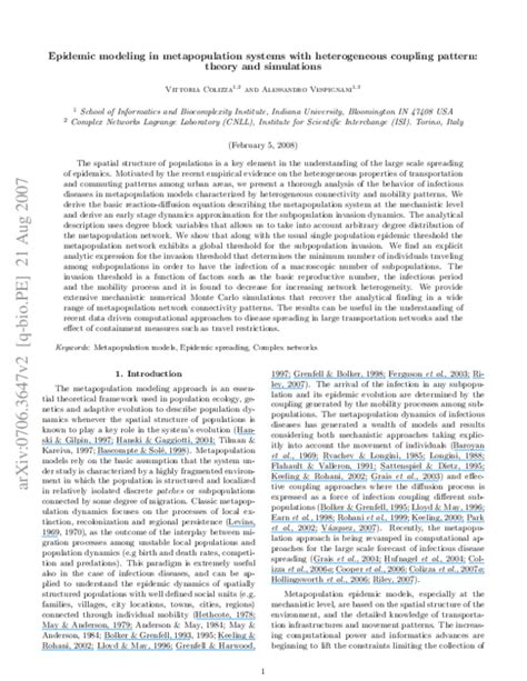 Pdf Epidemic Modeling In Metapopulation Systems With Heterogeneous Coupling Pattern Theory